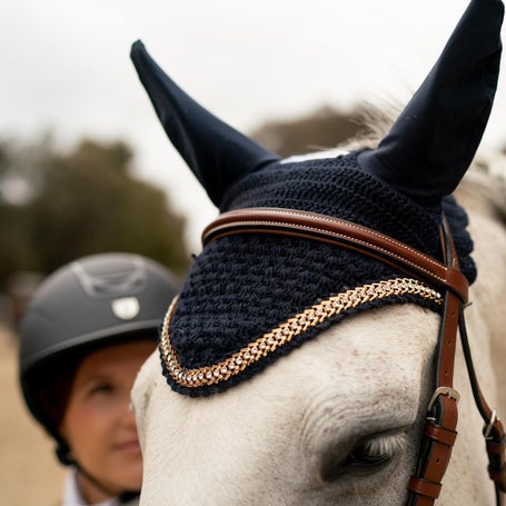 Equine Couture Fly Bonnet With Silver Rope & Crystals - The Carousel Horse
