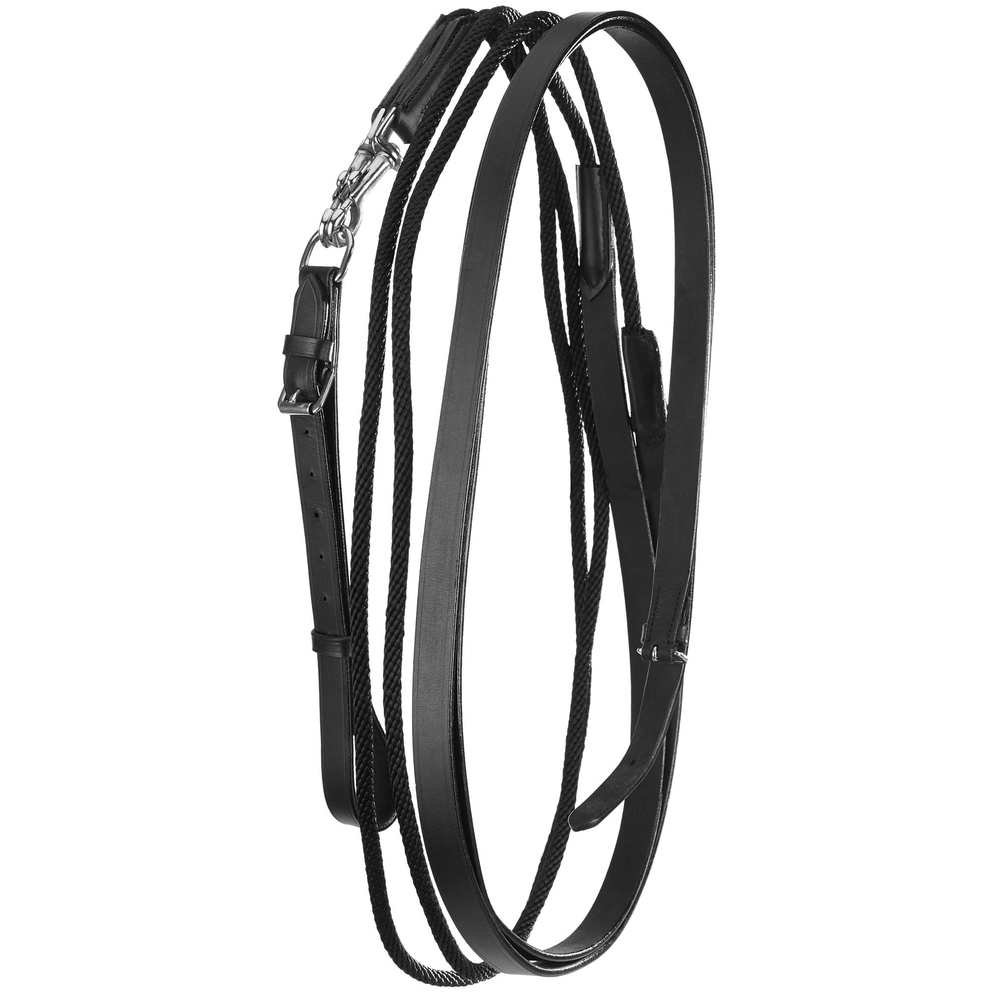 Henri de Rivel Rounded Nylon Draw Reins w/Leather Snap - Riding Warehouse