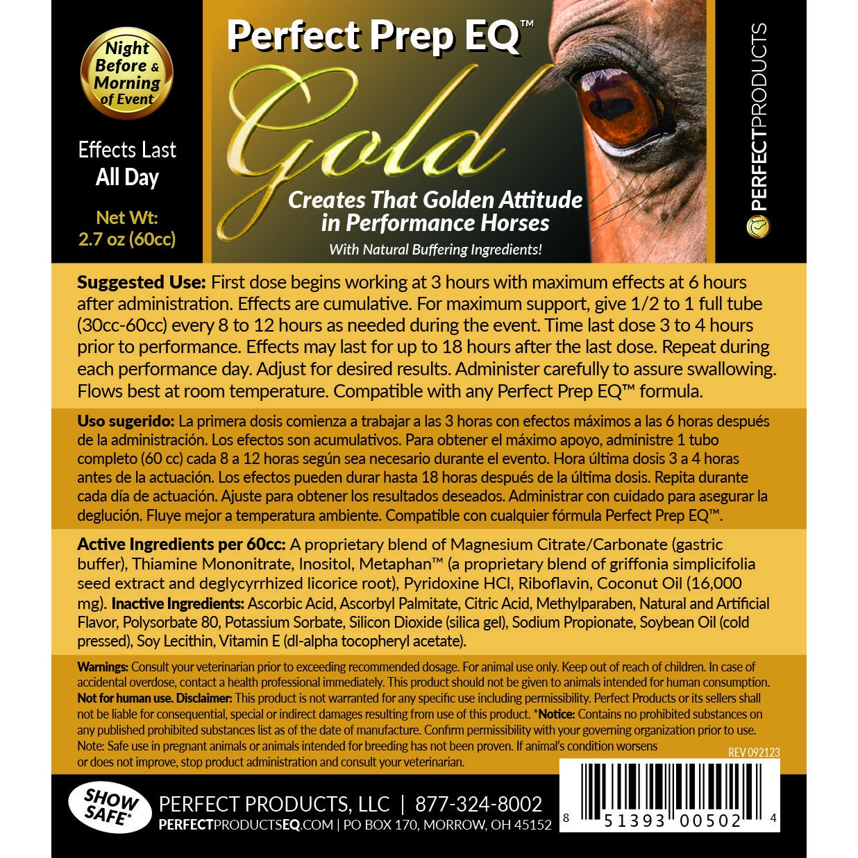 Perfect Prep EQ Gold Calming Formula Paste 60 cc - Riding Warehouse